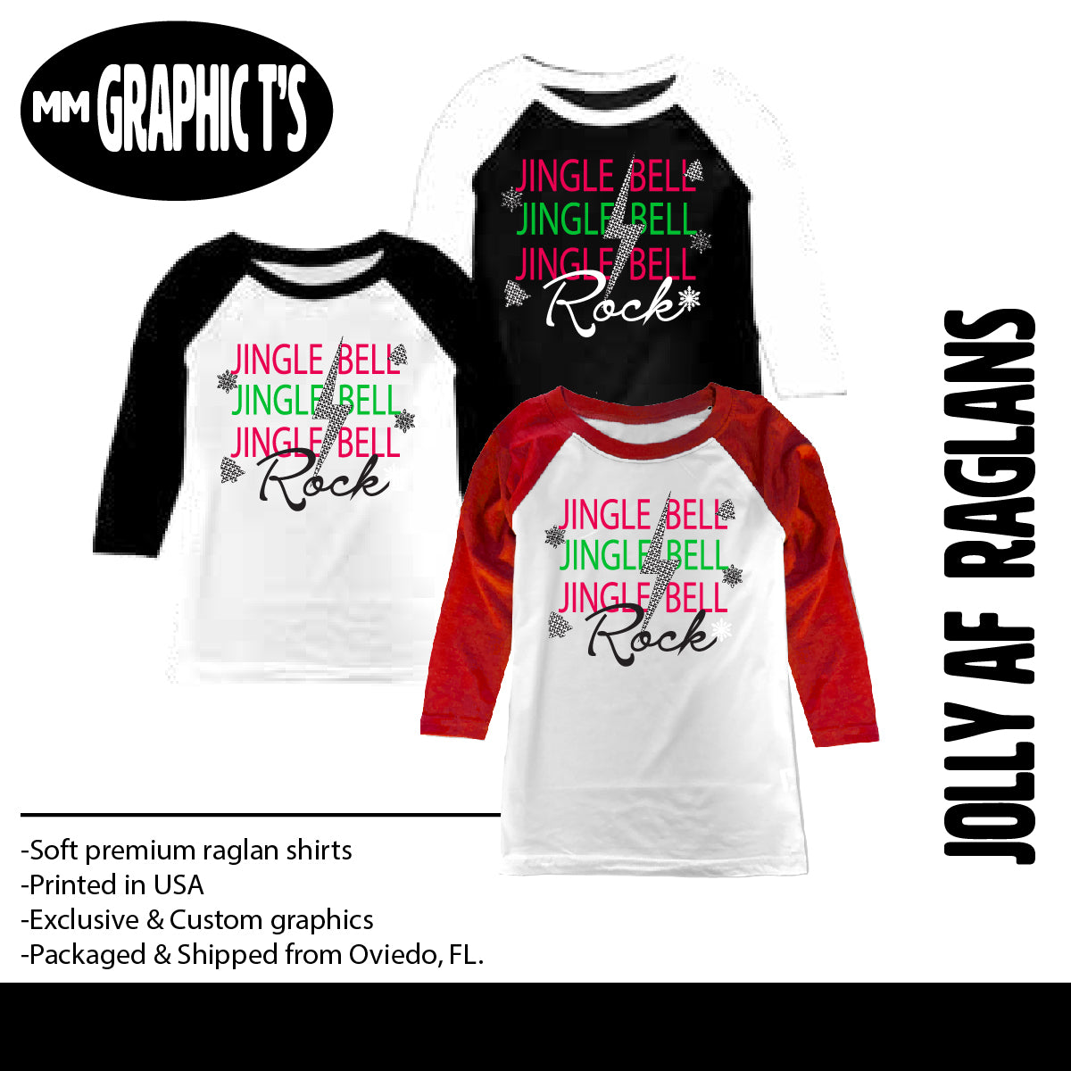 JINGLE BELL ROCK RAGLANS, (Multiple Options) – Micro Me Shop